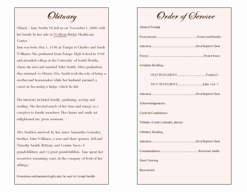 Free Obituary Template Father Printable Templates